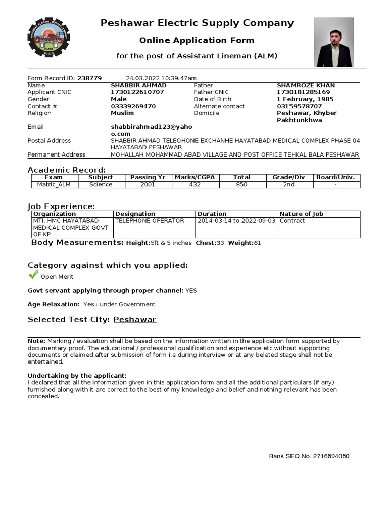 Peshawar Electric Supply Company: Online Application Form | PDF