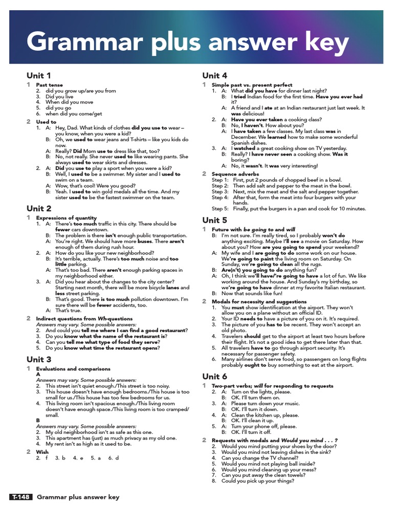 Grammar Plus Answers | PDF | Airport | Linguistics