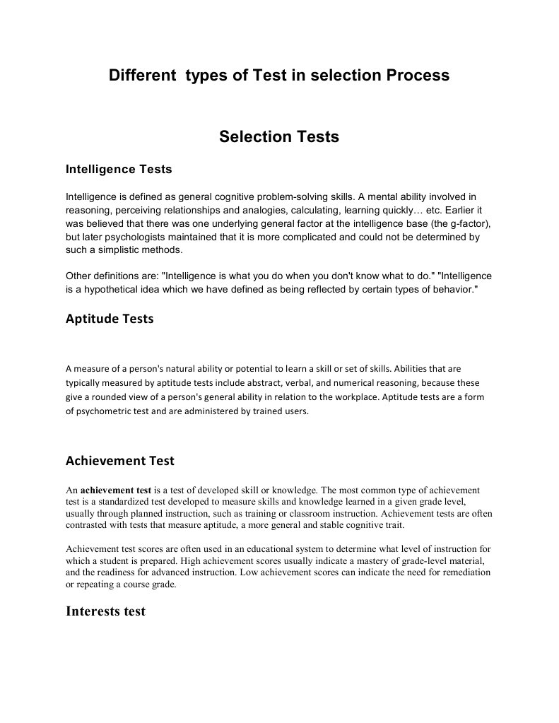 Different Types of Test in Selection Process | PDF