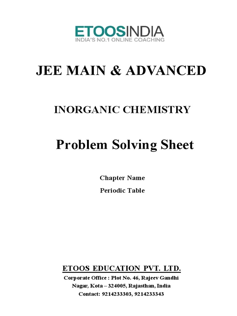 Periodic Table - Problem Solving - JEE Sheet PDF | PDF | Atoms | Materials