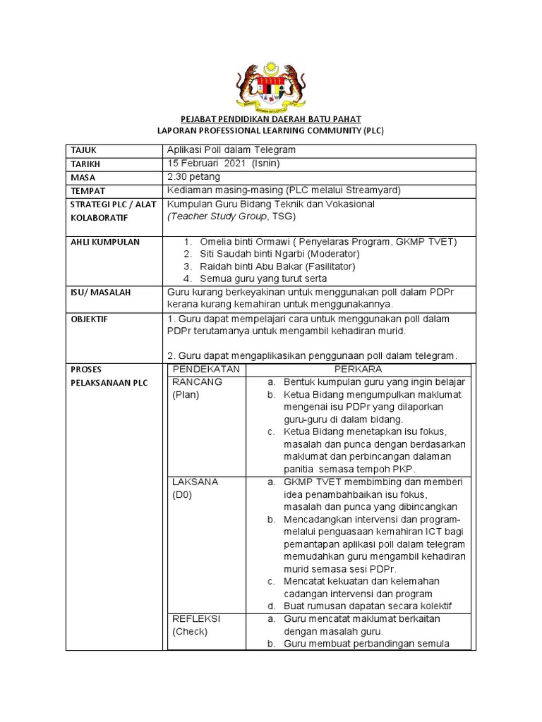 Contoh Pelaporan PLC | PDF
