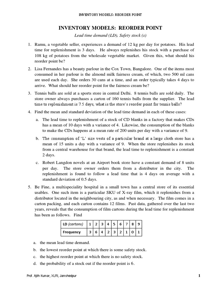 Determining Reorder Points And Safety Stock Levels Through Inventory