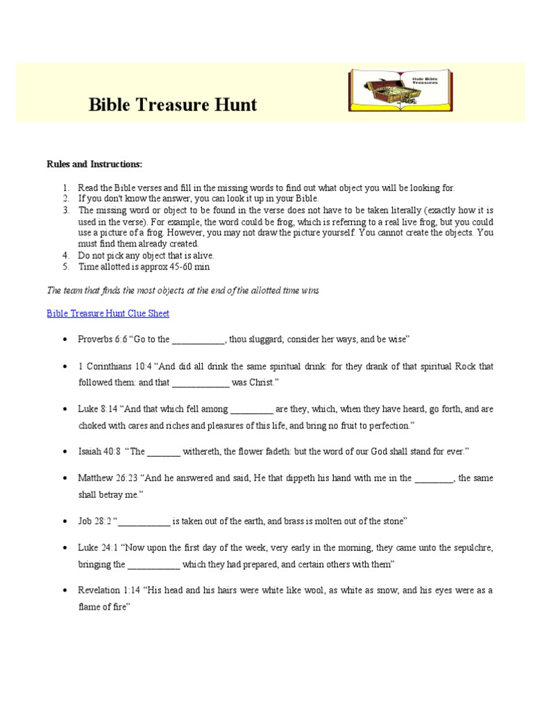 Bible Treasure Hunt | PDF | Gospel Of Matthew | Religious Texts