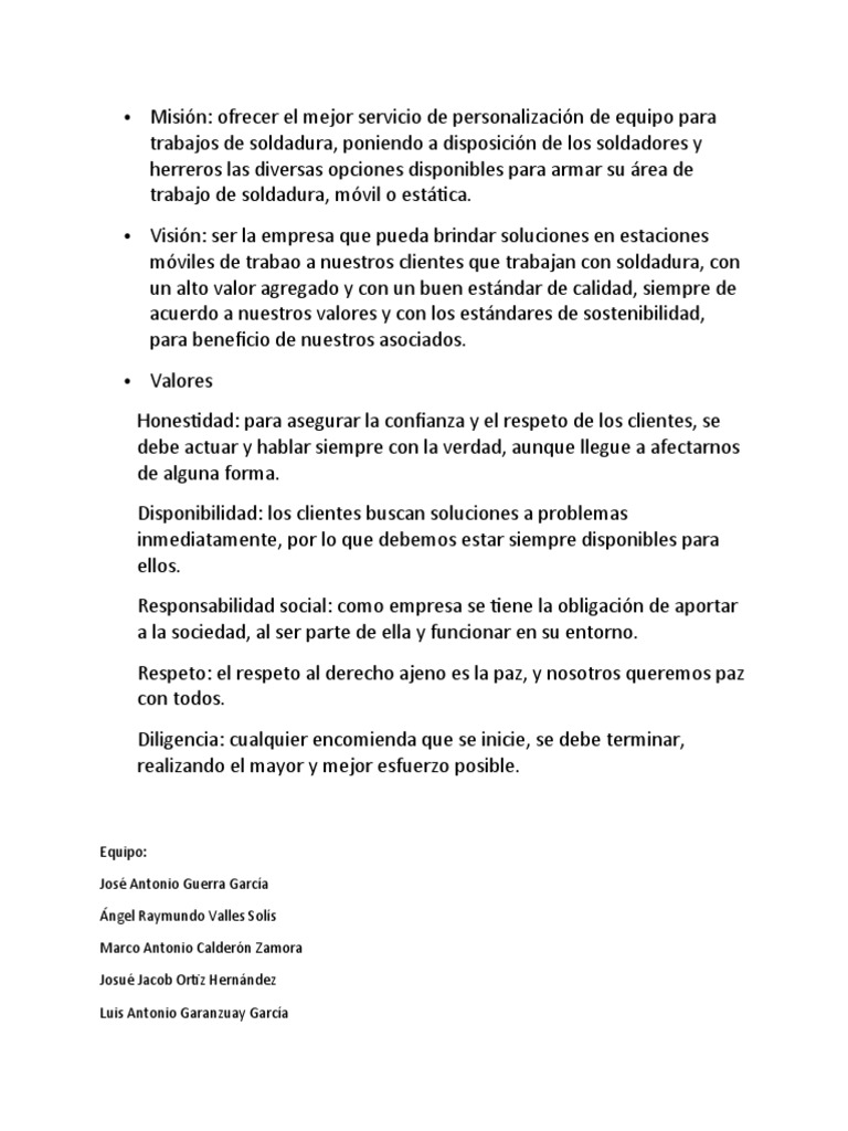 Misión, Visión y Valores T4T5 | PDF