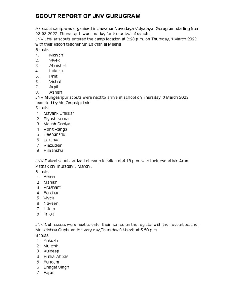 Scout Report of JNV Gurugram | PDF | Outdoor Recreation | Scouting