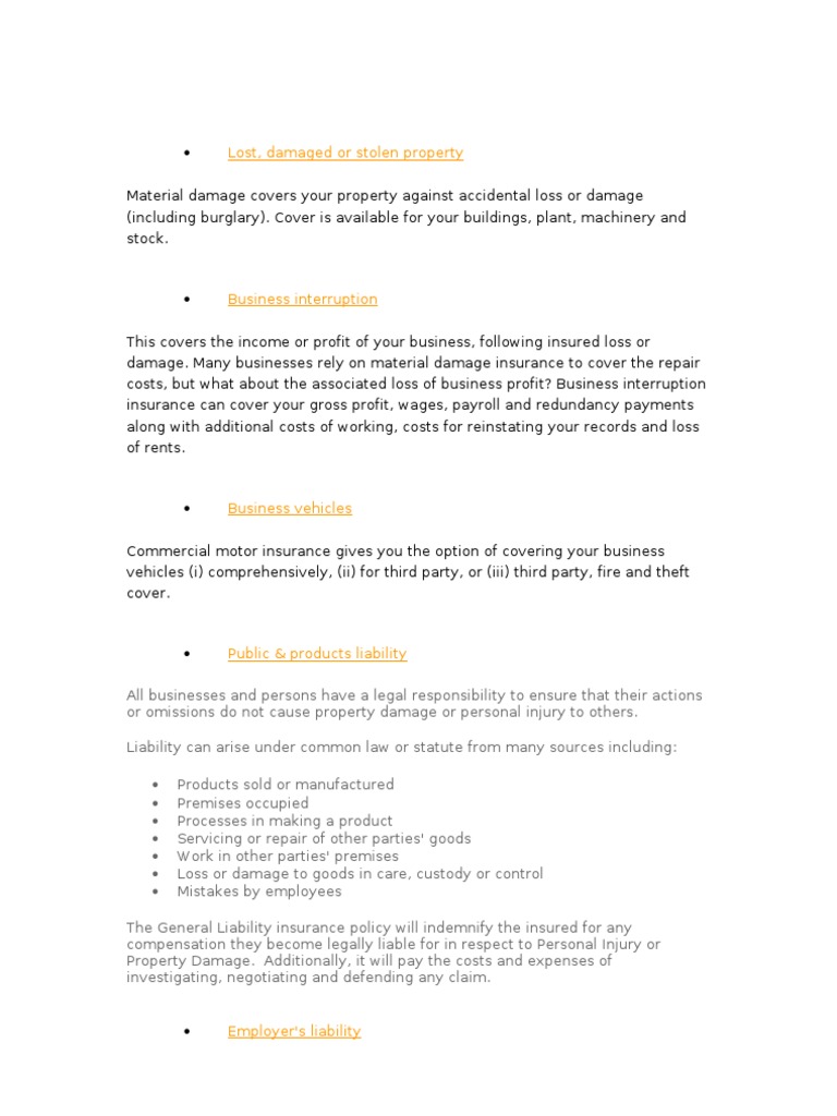 Lost, Damaged or Stolen Property | PDF | Liability Insurance ...