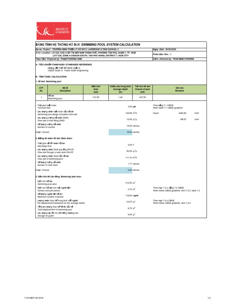 QA-T-VN-MEP-CN-3018 - Swimming Pool Calculation | PDF