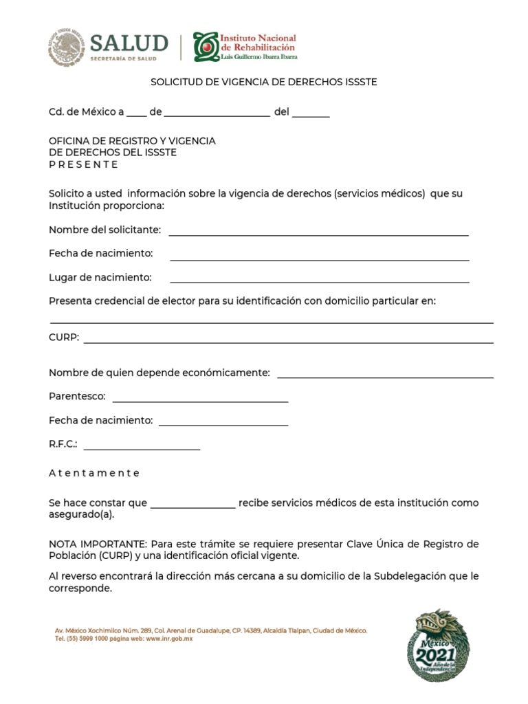 Carta Derechohabiencia ISSSTE | PDF | Ciudad de México | México