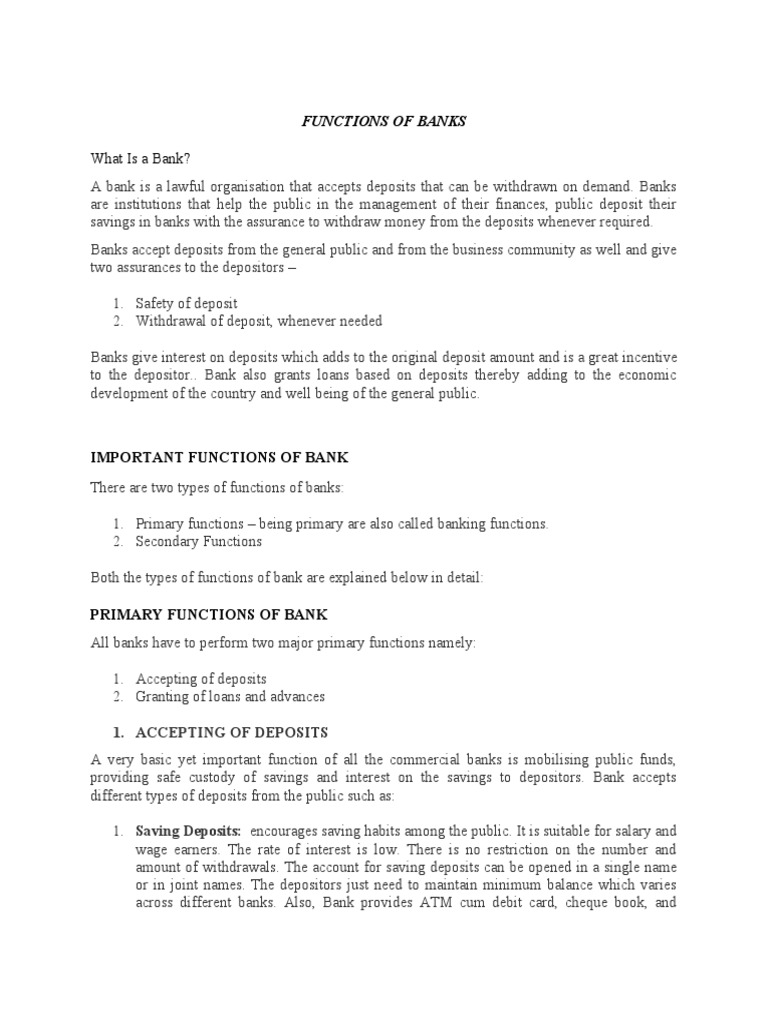 Functions of Banks | PDF | Reserve Bank Of India | Banks