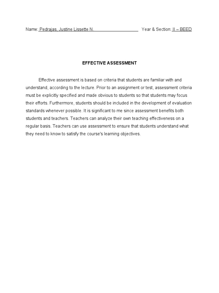 Effective Assessment Reflection | PDF | Career & Growth