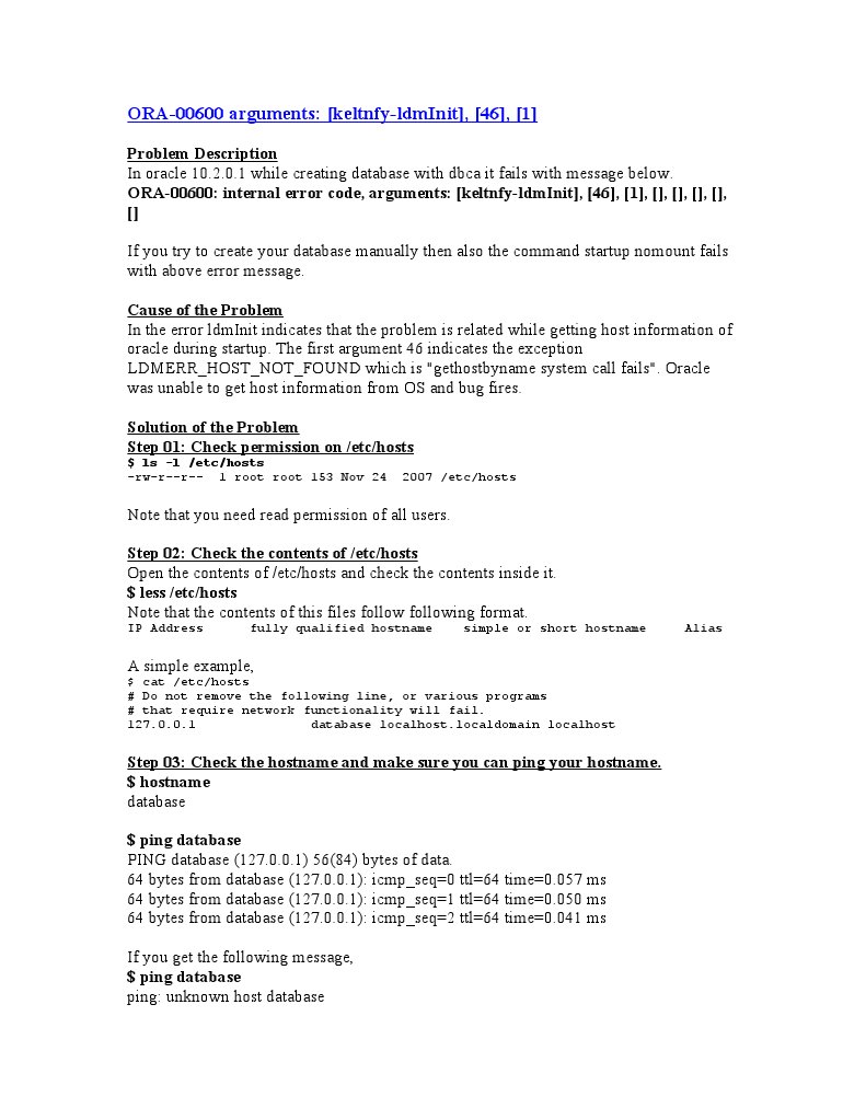 ORA 00600 Internal Error Code Arguments | PDF | Oracle Database | Computer Engineering