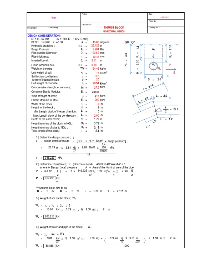 Thrust Block Calculations | PDF | Strength Of Materials | Mechanical Engineering