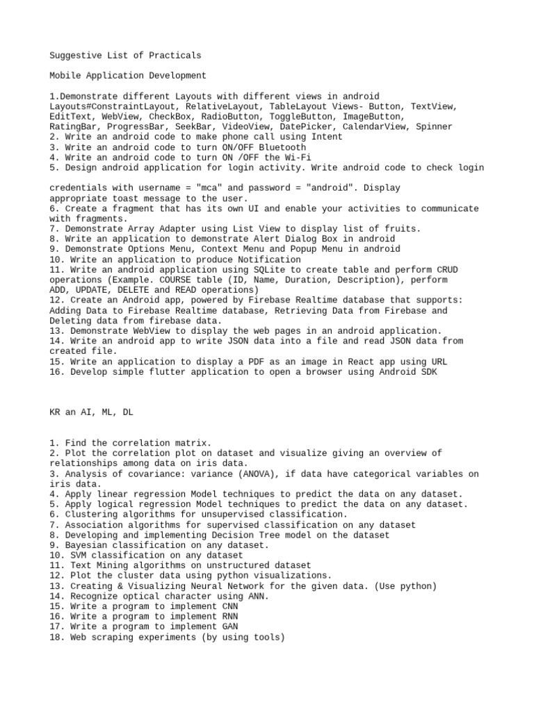 Practicals List | Download Free PDF | Android (Operating System ...