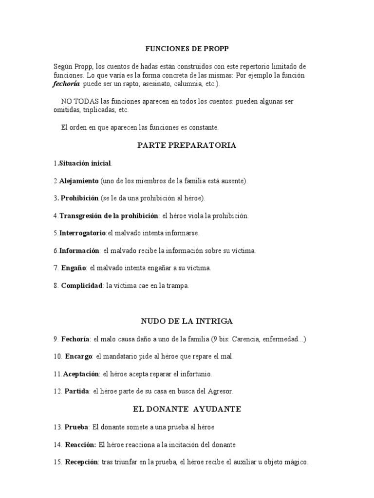 FUNCIONES DE PROPP Con Ejercicios | PDF