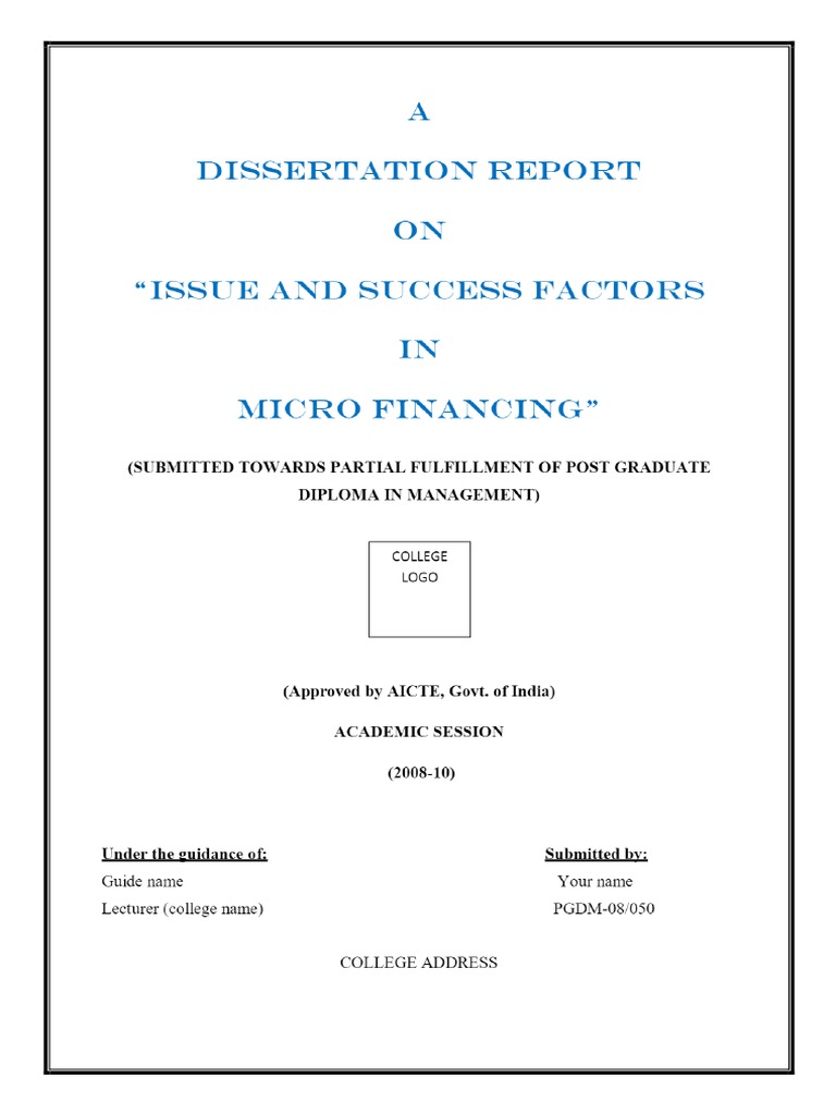 MBA Finance Project Report On Micro Financing - TOAZ - Info | PDF