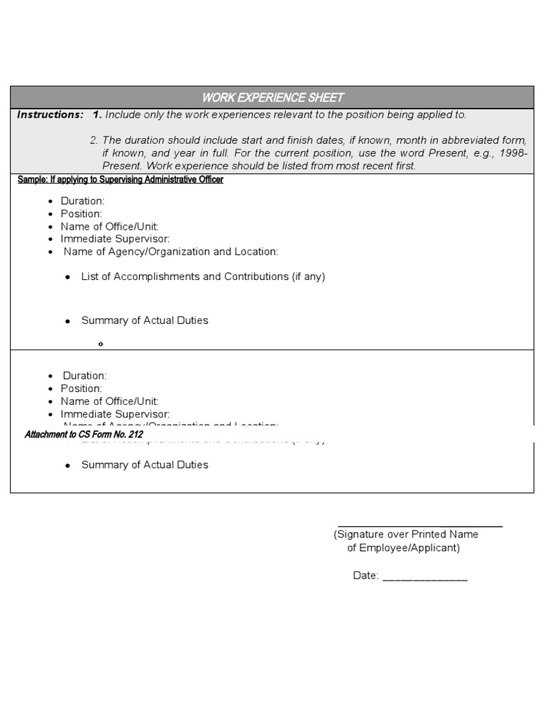 Page 5 of CSC PDS - Work Experience Sheet | PDF | Career & Growth