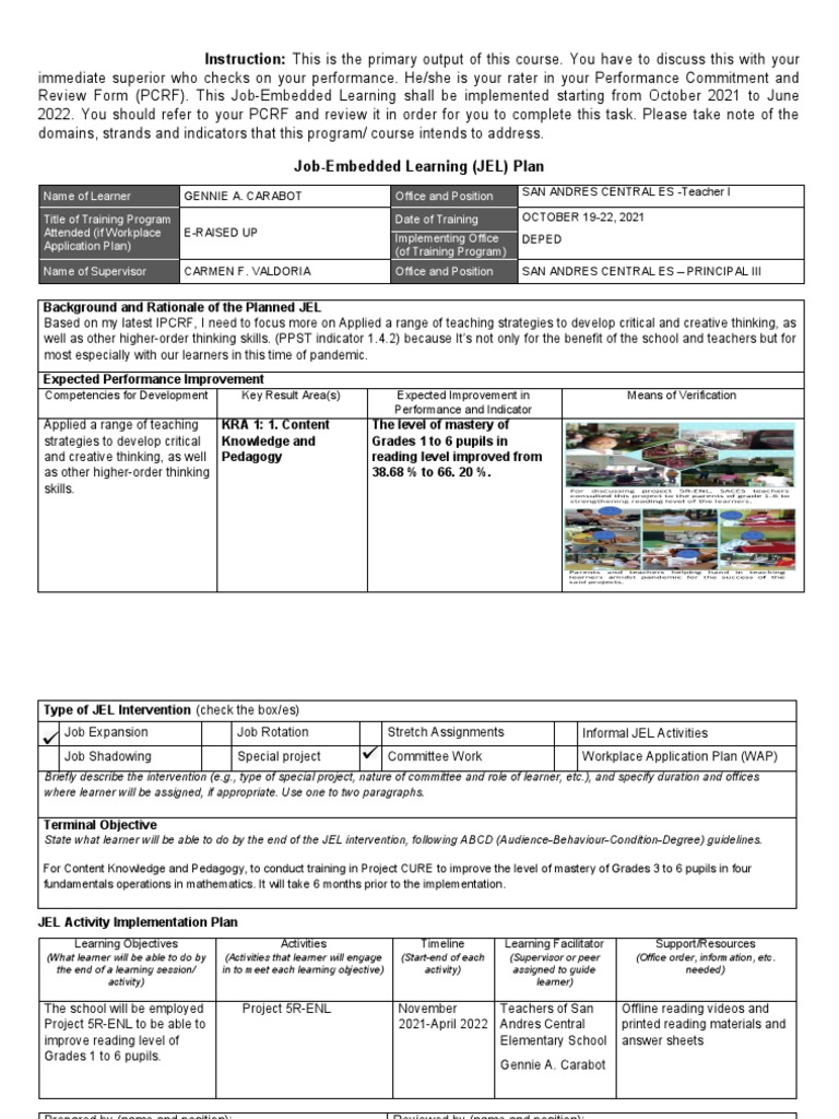 Job-Embedded-Learning-Plan Gennie | PDF | Learning | Teachers