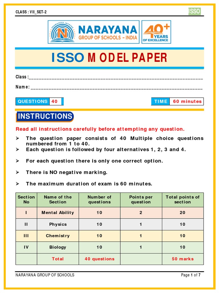 ISSO Model Paper for Class VII | PDF | Water | Lung