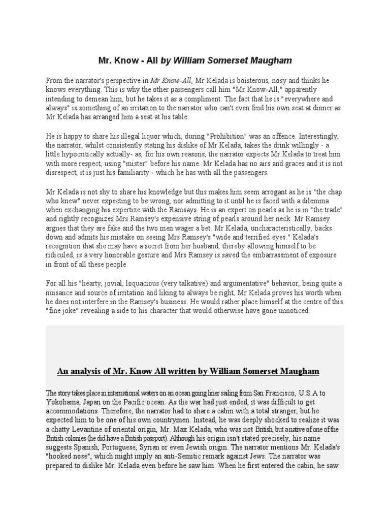 Mr. Know All by W. Somerset Maugham | PDF | Short Stories | Narration