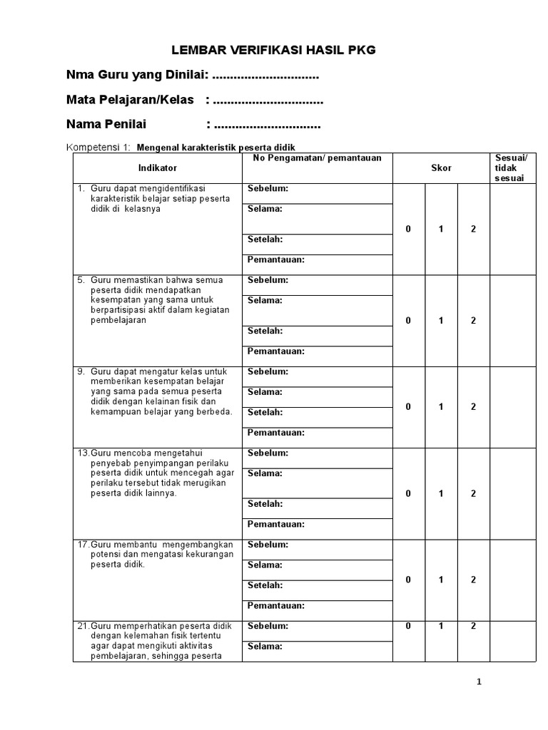 Lembar Verifikasi Hasil PKG Lengkap | PDF
