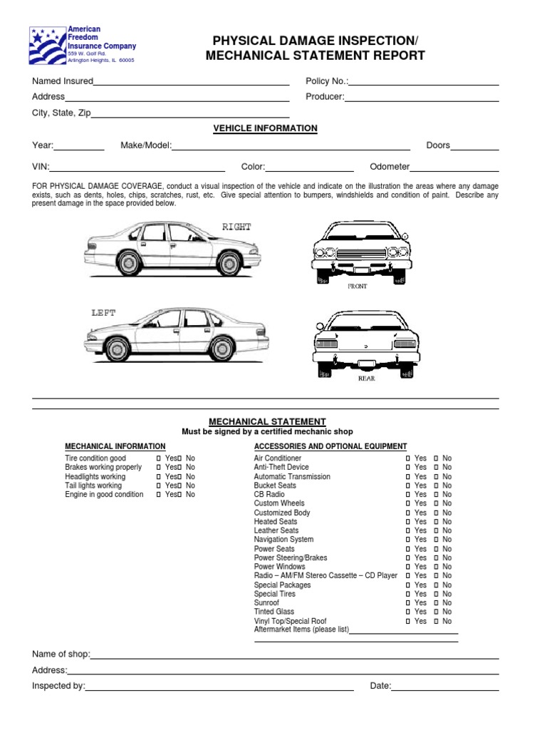 Vehicle Damage Inspection Form | PDF | Car Body Styles | Transport