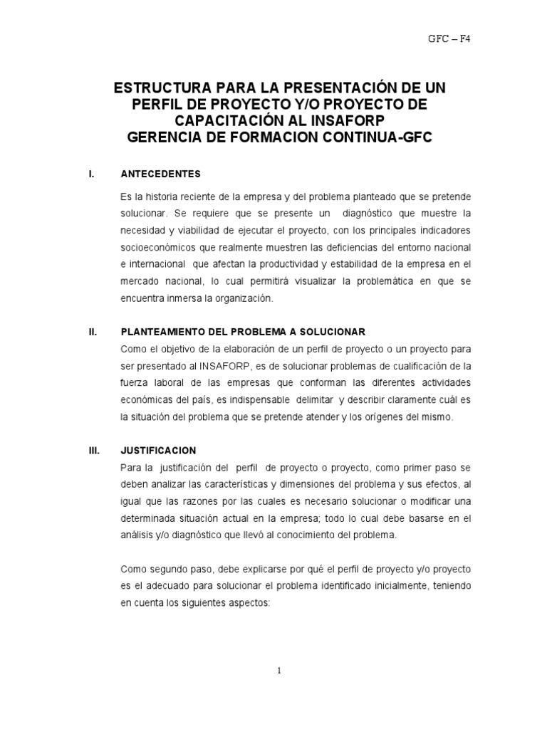 Estructura para La Presentacion de Un Perfil de Proyecto | PDF | Presupuesto | Logística