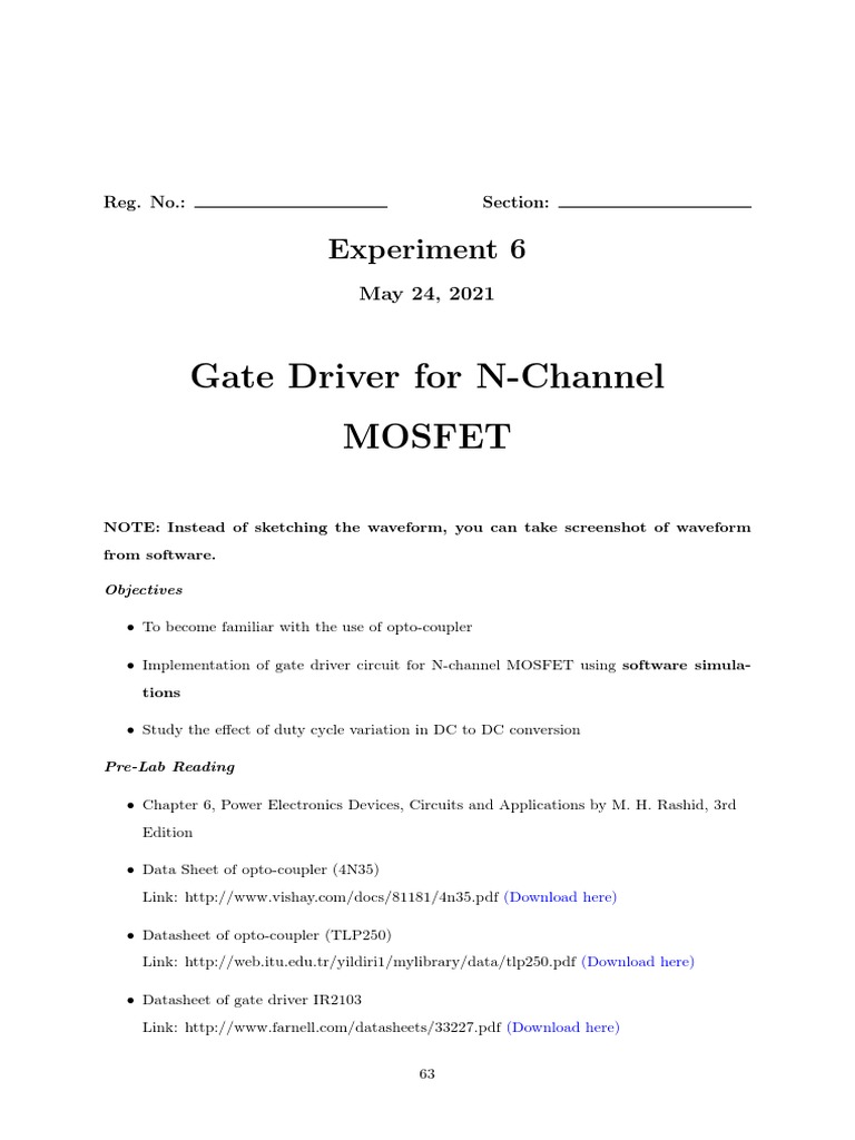 Gate Driver For N-Channel Mosfet: Experiment 6 | PDF | Field Effect ...