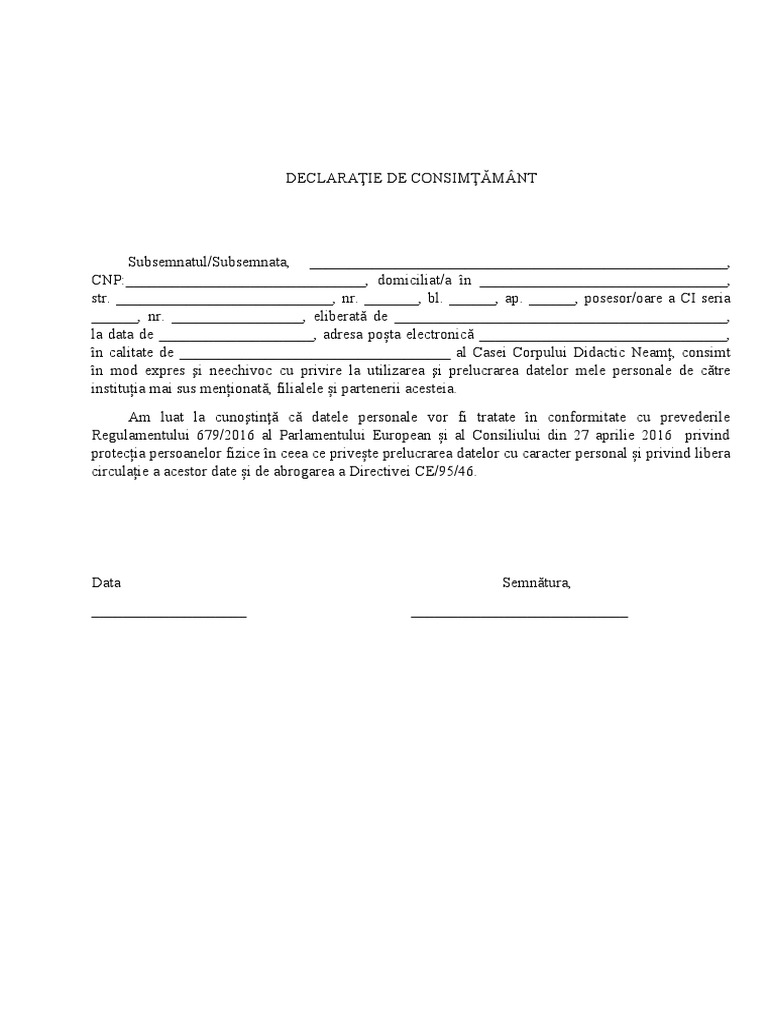 GDPR Declaratie Consimtamant | PDF