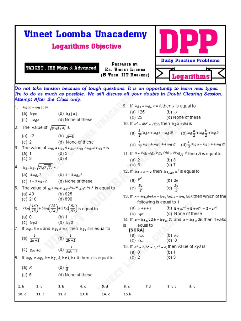 ADE MY: Vineet Loomba Unacademy | PDF | Logarithm | Discrete Mathematics