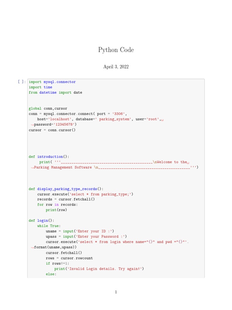 Parking Management System Using Python and MySQL | PDF | Databases ...