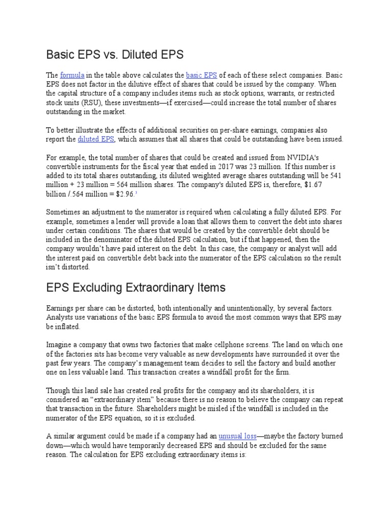 Basic EPS Vs | PDF | Earnings Per Share | Dividend