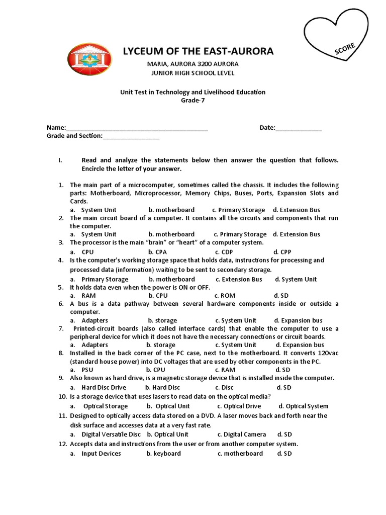 1st Unit Test Grade 7 TLE 2nd Quarter | PDF | Printer (Computing ...