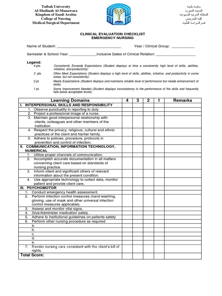 8 Emergency Formative Clinical Evaluation Checklist | PDF | Nursing ...