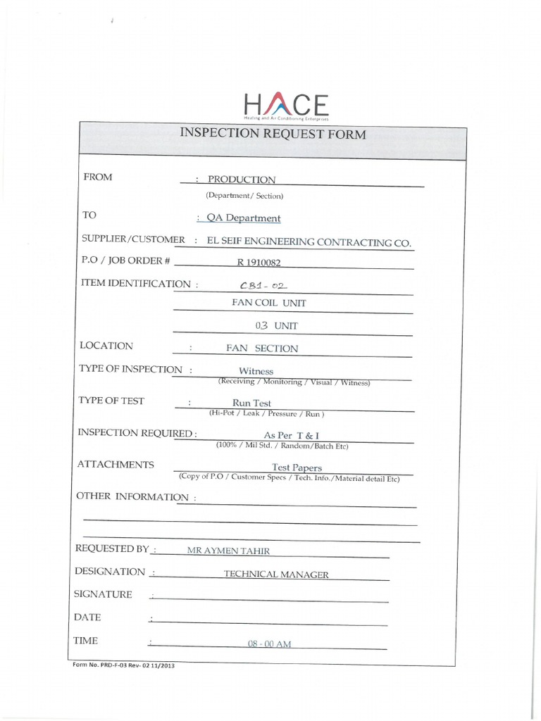 FAN COIL UNITS-(FACTORY TEST)-SAMPLE | PDF
