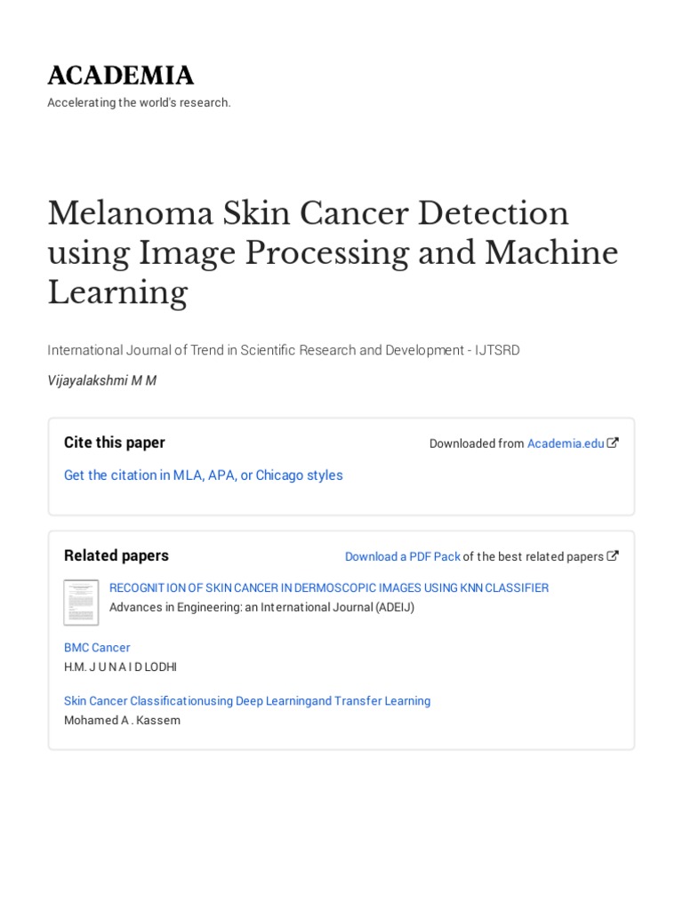 169 Melanoma Skin Cancer Detection Using Image Processing and Machine ...