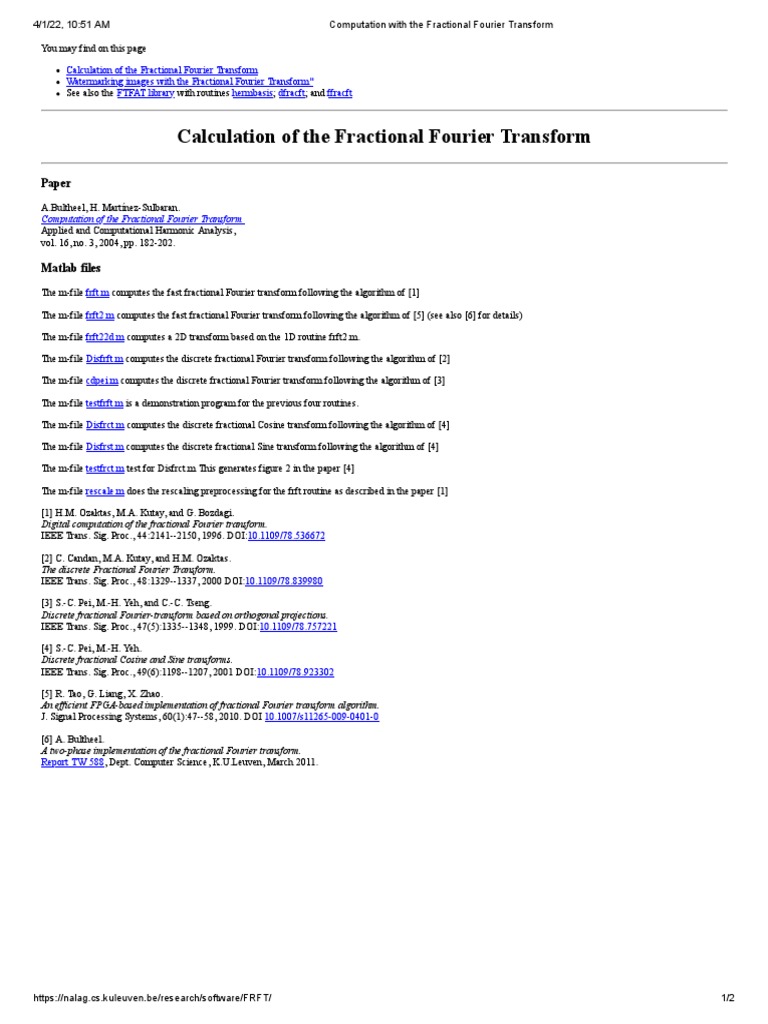 Computation With The Fractional Fourier Transform Pdf Fourier Transform Algorithms