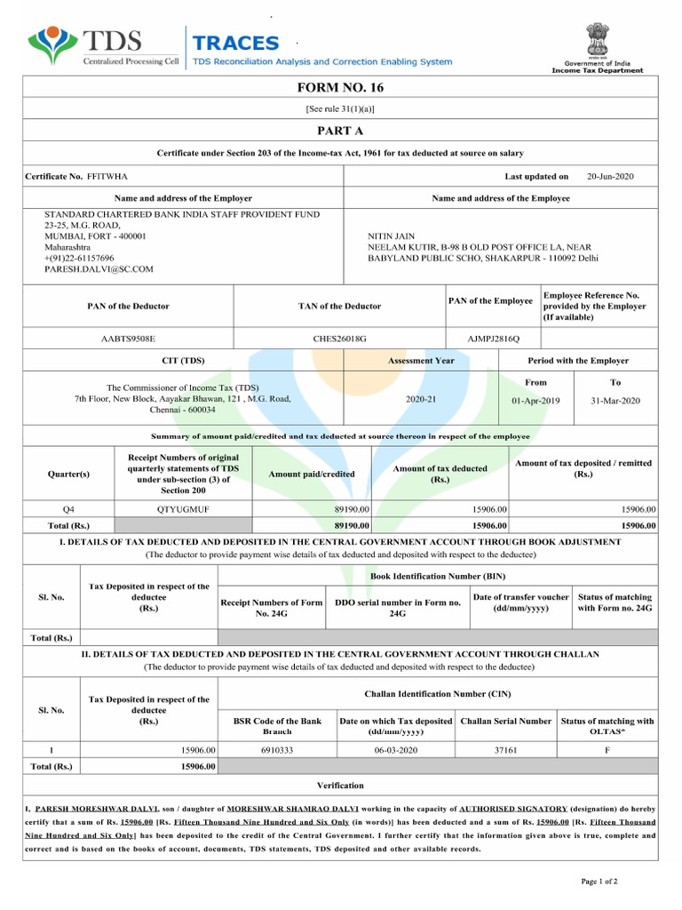 Sample Form 16 | PDF