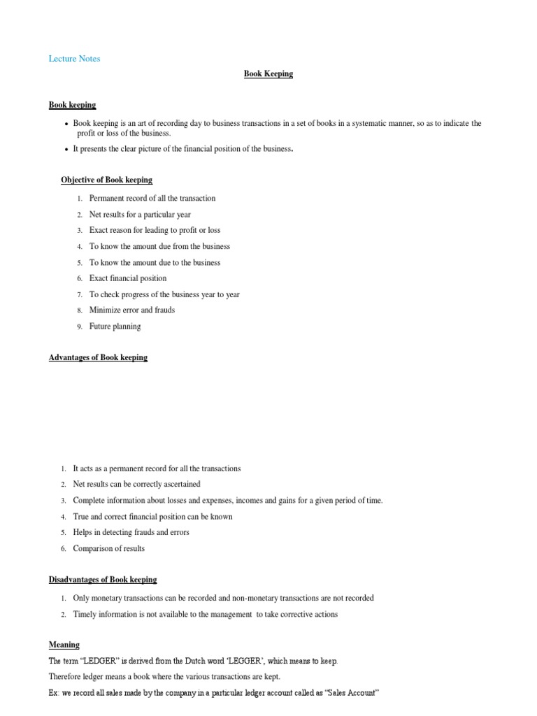Lecture Notes: Book Keeping | PDF | Debits And Credits | Bookkeeping
