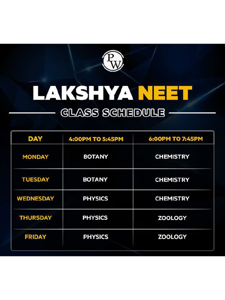 Class Schedule - Class Schdule Lakshya | PDF