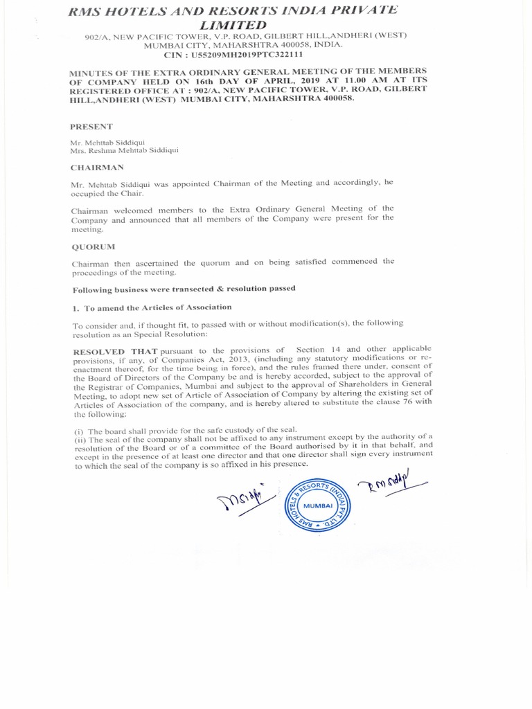 Minutes of EGM | PDF