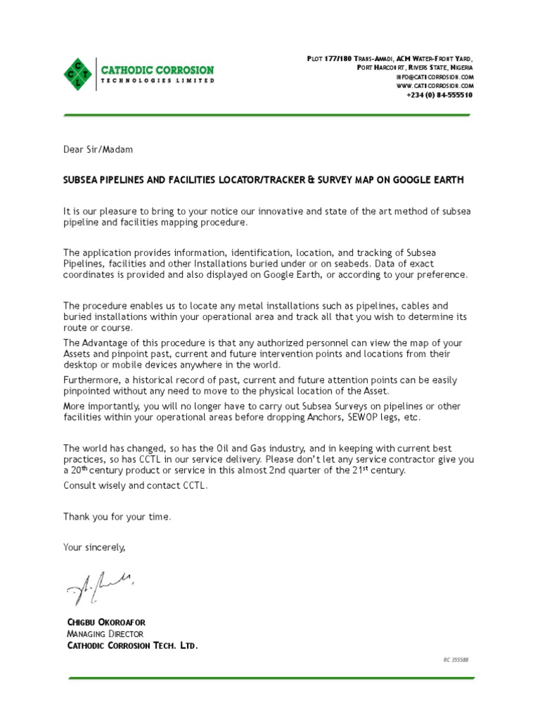 Subsea Detection System Introductory Letter | PDF