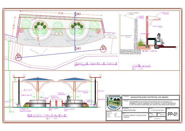 Planta y cortes de parque en Masin | PDF