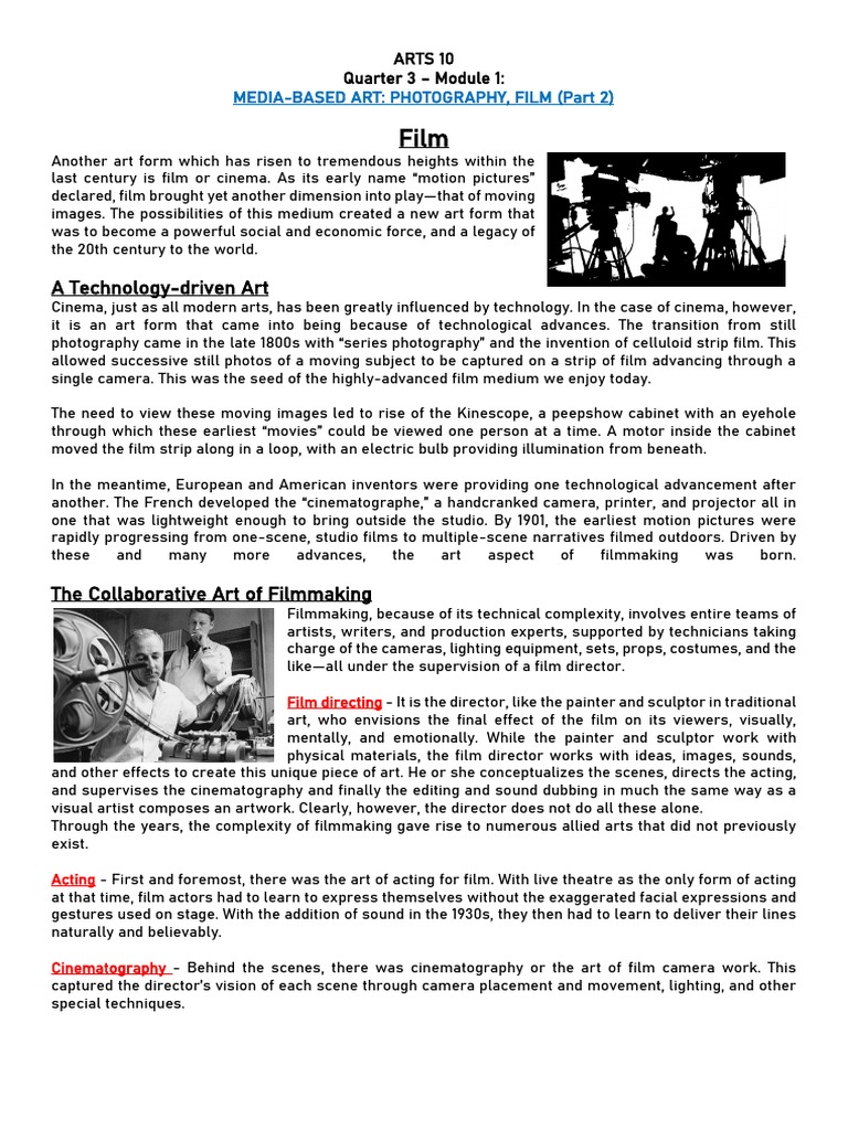 Art of Filmmaking in MAPEH 10 | PDF | Cinematography | Filmmaking