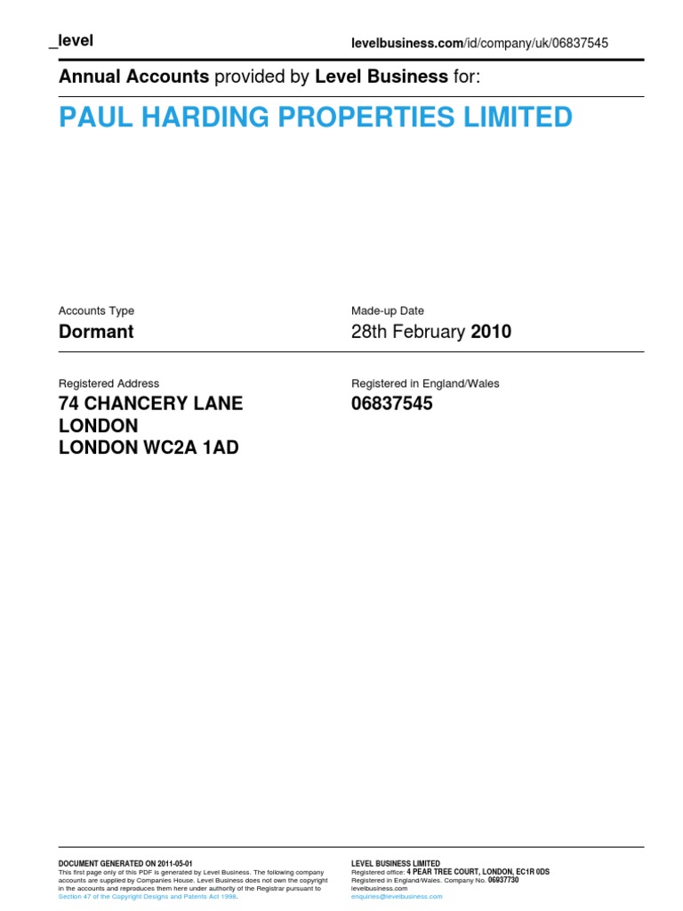 PAUL HARDING PROPERTIES LIMITED - Company Accounts From Level Business ...