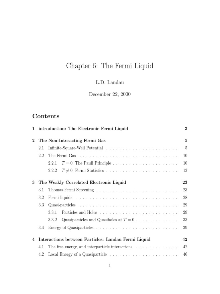 Chapter 6: The Fermi Liquid: L.D. Landau December 22, 2000 | PDF | Spin ...
