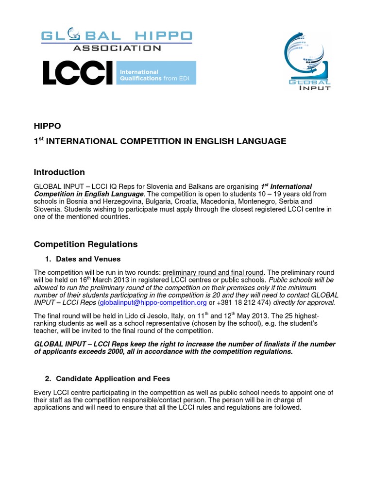 HIPPO Competition Regulations | PDF | Test (Assessment)