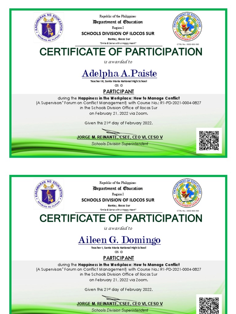 Certificate of Participation JHS | PDF | Public Administration ...