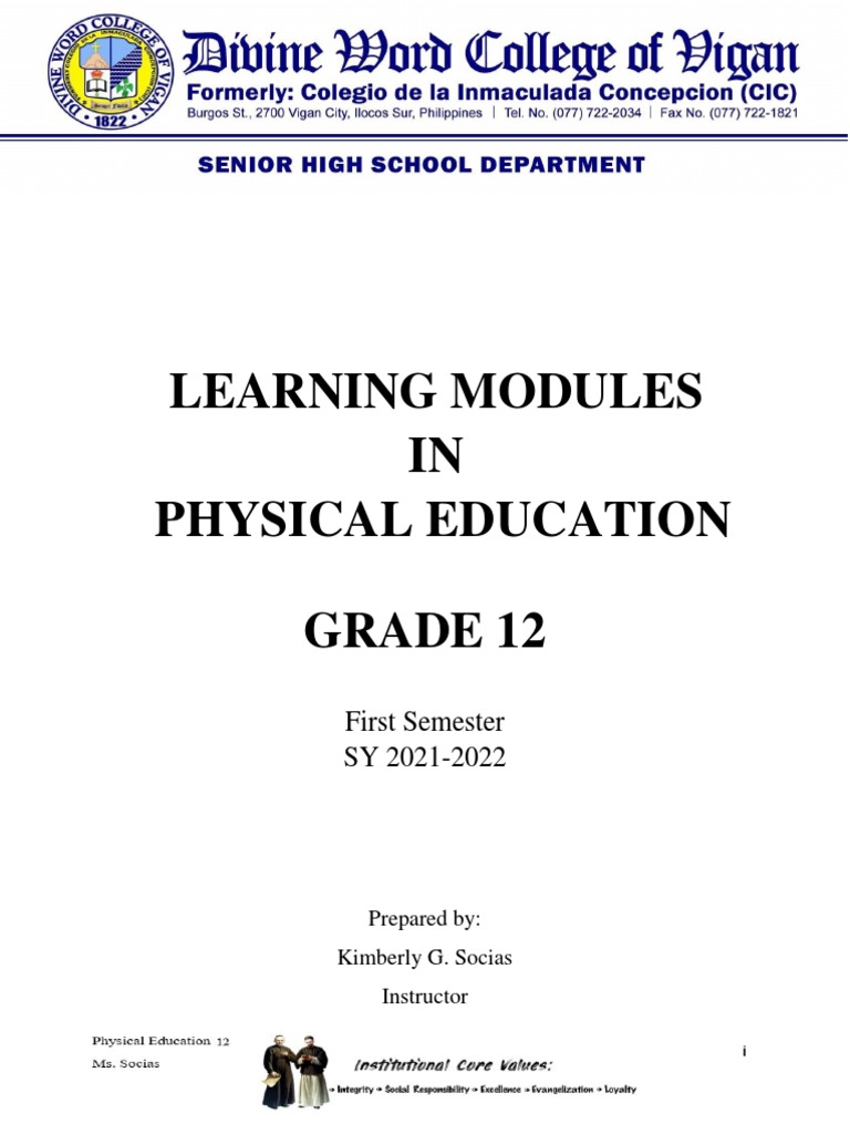 Learning Modules IN Physical Education Grade 12: First Semester SY 2021 ...