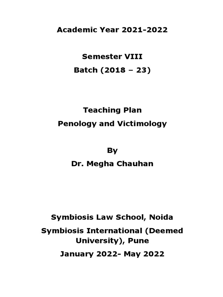 Penology and Victimology Teaching Plan | PDF | Crimes | Crime & Violence
