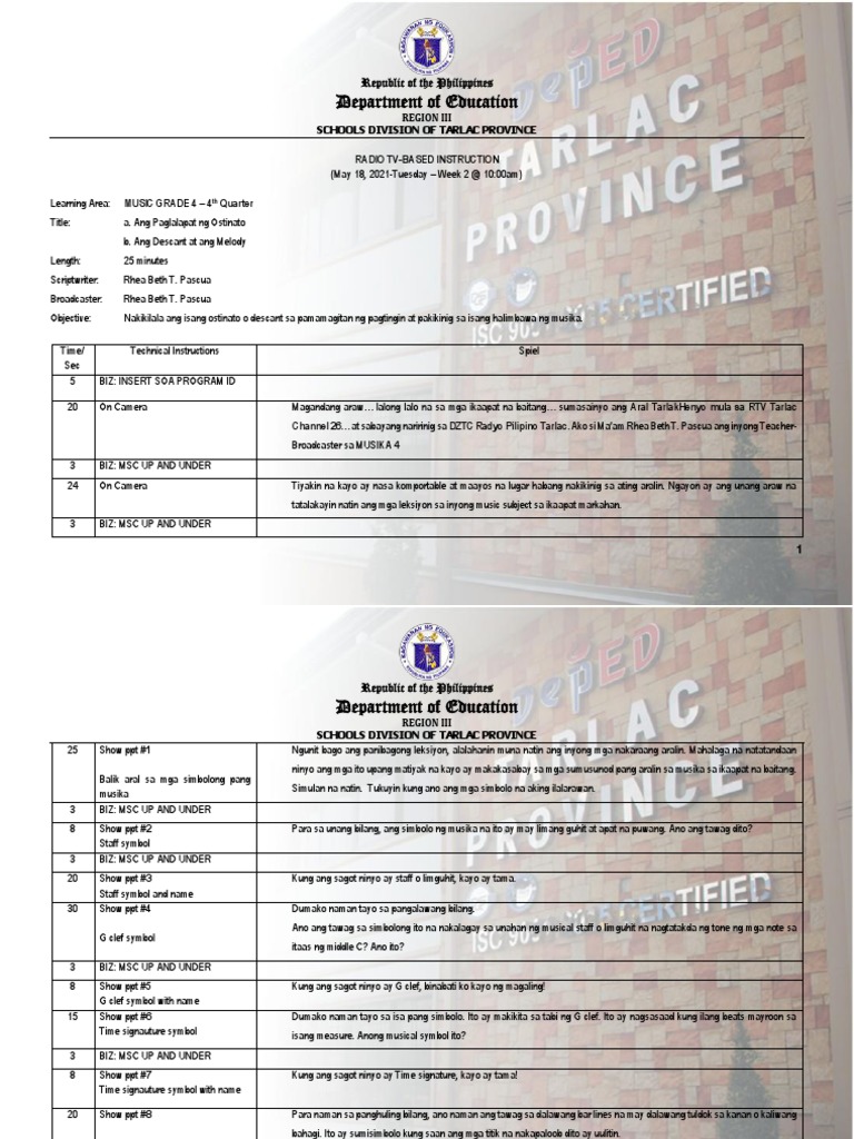 Sample Script-Tarlac-rhea-beth-pascua_script_music4_4th-qtr | PDF
